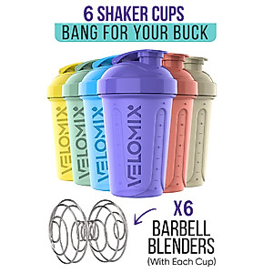 VELOMIX -6 PACK- 20 OZ Protein Shaker Bottles for Protein Mixes, Shaker Cups for Protein Shakes, Small Shaker Bottle Pack, Shaker Cup, Shakers for protein Shakes (Pastel Shades - 6 Pack)
