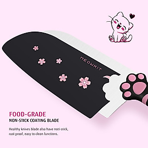 MEOWKIT Cute Kitchen Knife Set,5-piece Non-Stick Knives Set with Detachable Block and Scissors,Sharp Kitchen Knives for Chopping, Slicing, Dicing and Cutting for Home Kitchen