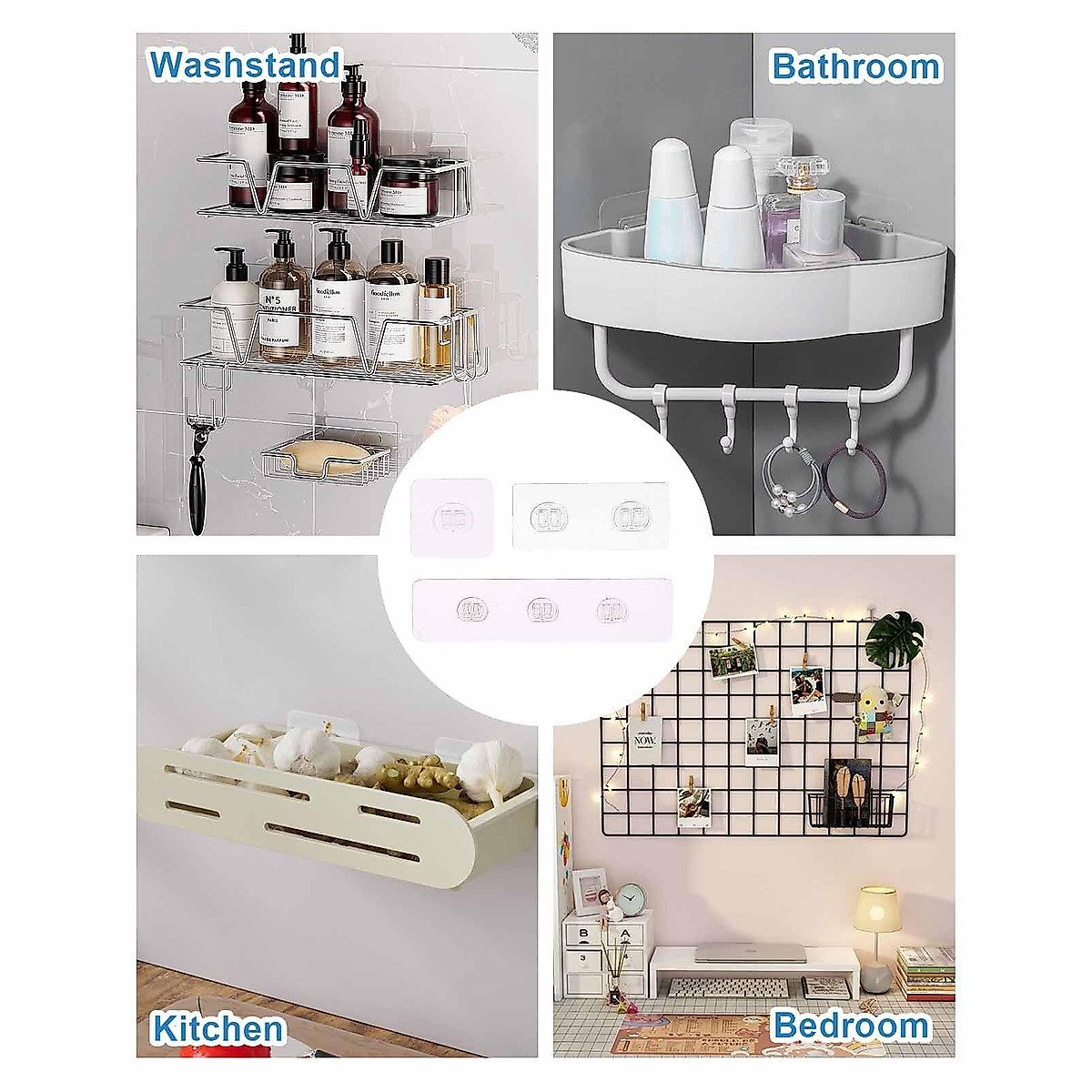 SINBOYA 14 Pack Shower Caddy Adhesive Sticker Replacement,No Drilling Shower Shelf Adhesive Hooks Strips for Shower Caddy/Bathroom Shelves/Soap Holder/Kitchen Racks