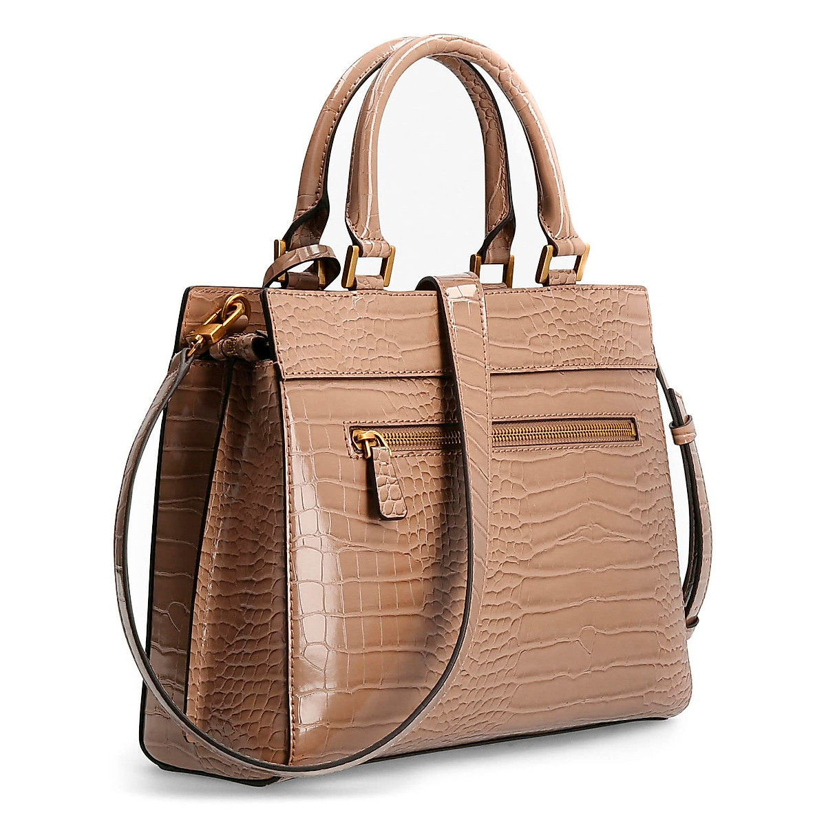 GUESS Womens Katey Croc Luxury Satchel, Light Rum, One Size US