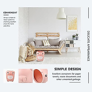 Dinos Desktop Trash Can, Plastic Wastebasket Cartoon Dinosaurs Garbage Container Bin for Bathroom, Kitchen, Home Office, Kids Room, Pink