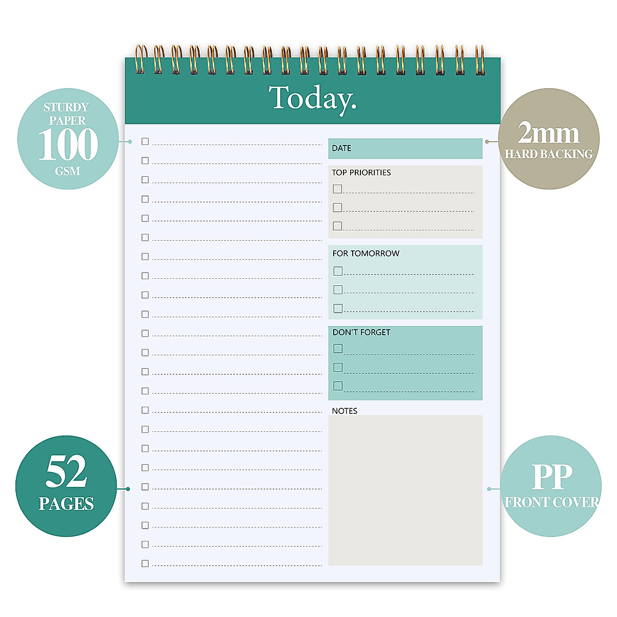 To Do List Notepad - Daily Planner Pad Undated 52 Sheets Tear Off , 6.5" x 9.8" Planning Pad Checklist Productivity Note Pad for Work and Personal Organized