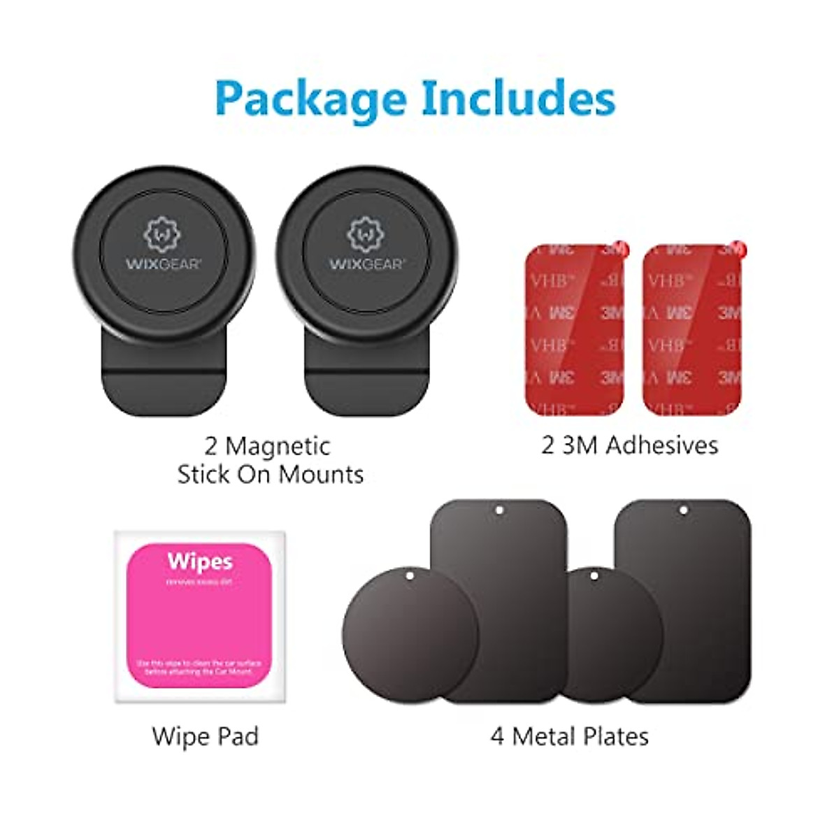 WixGear Magnetic Car Mount, Universal Stick On Mount (2 Pack) Dashboard Magnetic Phone Holder for Car, for Cell Phones and Mini Tablets with Fast Swift-snap Technology, Strong Phone Mount for Car