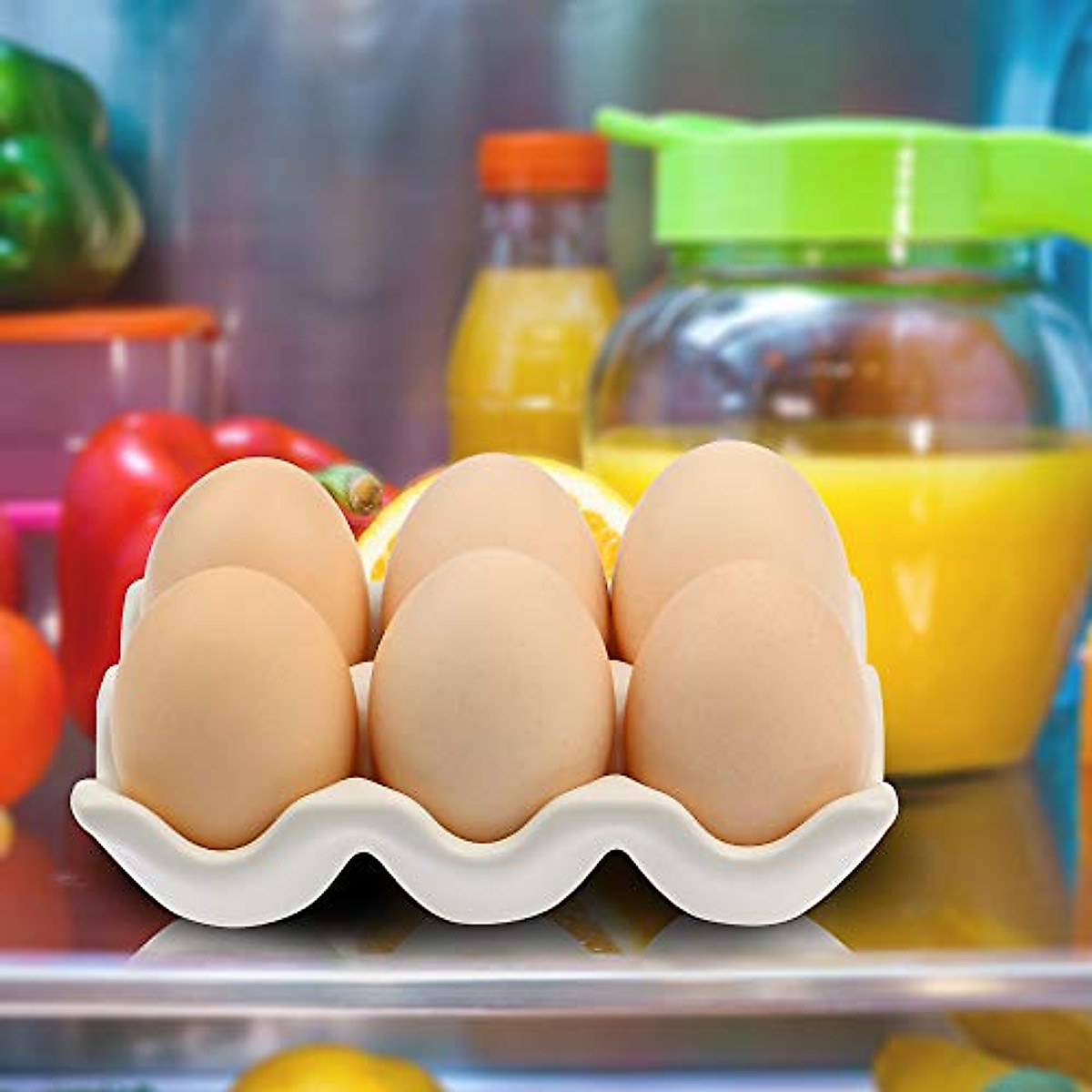 AbbyCindy 6 Cups Egg Tray Serveware, Eggs Dispenser, Egg Holder Set Kitchen Restaurant Fridge Storage Decorative Accessory (White,2 pack)