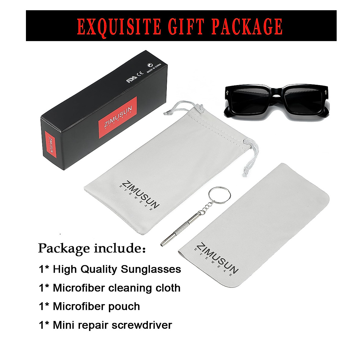 ZIMUSUN Square Frame Sunglasses for Women Men Trendy Chunky Rectangle Sun Glasses Black Shades(A1 Black/Grey)