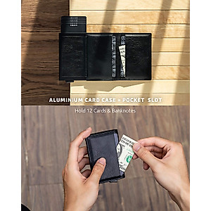 VULKIT Card Holder Pop Up Slim Wallet Leather RFID Blocking Card Case Up to 8 Credit Cards Black