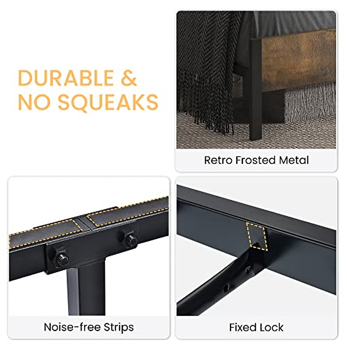 SHA CERLIN Queen Size Metal Platform Bed Frame with Wooden Headboard and Footboard/Mattress Foundation/No Box Spring Needed/Non-Slip Without Noise/Black&Brown