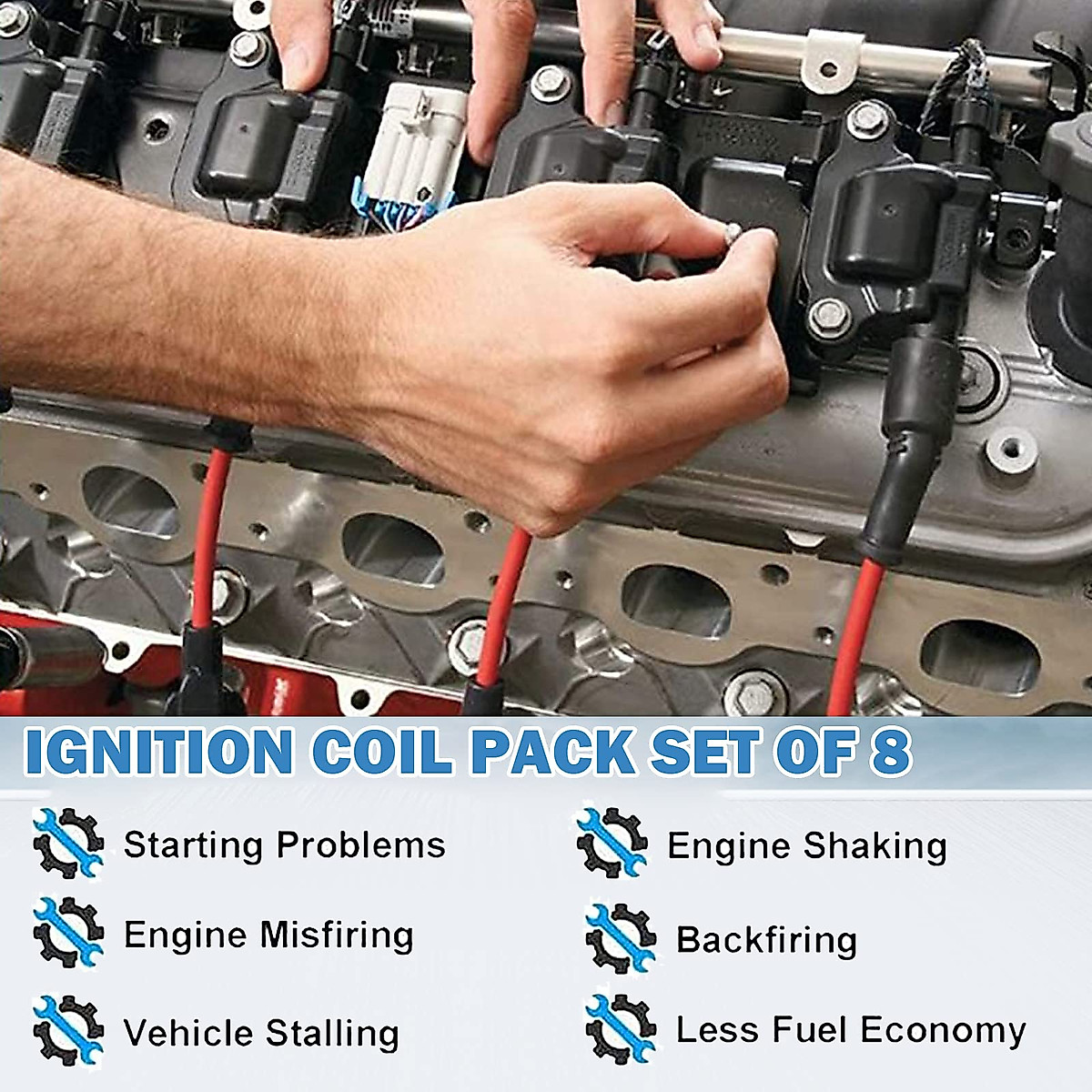 12611424 Ignition Coil Pack Compatible with Chevy Cadillac GMC Pontiac 5.3L 6.0L V8 Engine G8 Grand Prix H3 Silverado Tahoe Yukon Impala - Replace # 12570616 D510C UF413, set of 8 Ignition Coil