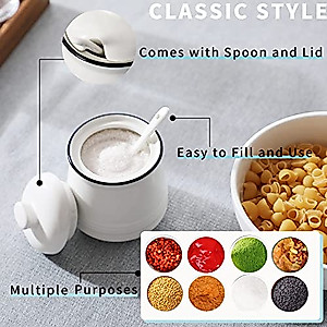 HAOTOP Porcelain Salt Bowl with Lid and Spoon,Ceramic Sugar Bowl 12oz (White)