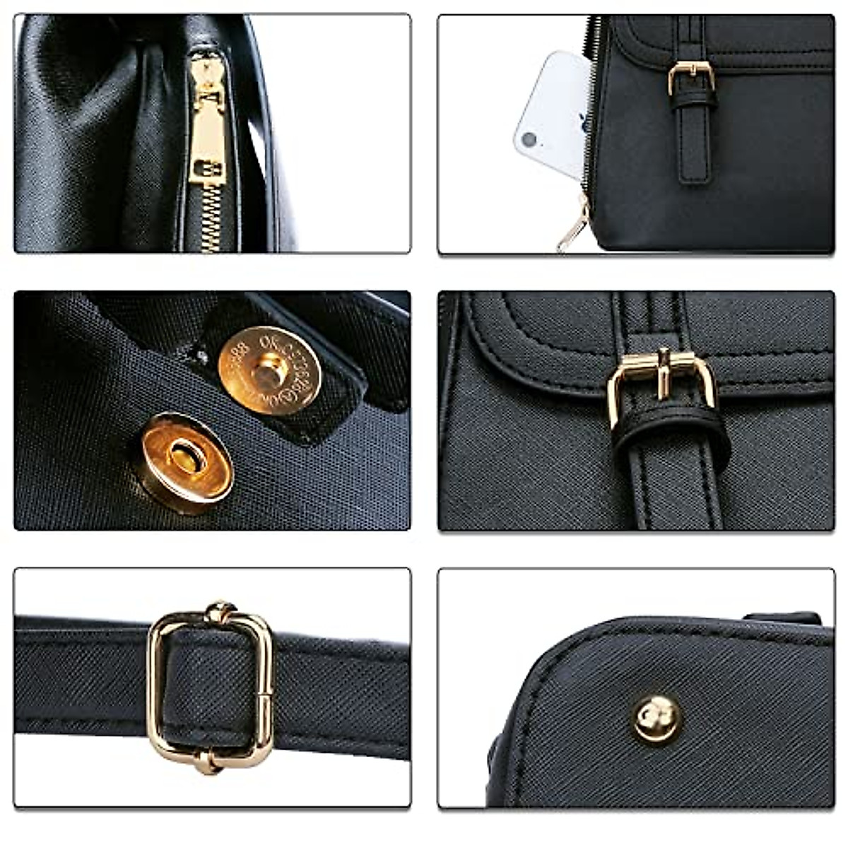 KKXIU Stylish Small Backpack Bag for Women Synthetic Leather Mini Bookbag Purse with Multiple Pockets (a-black)