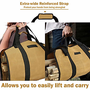 Cupohus Extra Large 2in1 Firewood Carrier Waxed Canvas Bag 44”x23”, Heavy Duty Log Holder Tote Bag with Handles and Shoulder Strap for Indoor Fireplace Wood Stove Accessories, Outdoor Camping (Khaki)
