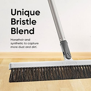 Horse Hair Broom, Broom for Hardwood Floors 18" Horsehair Swivel Kitchen Broom, Soft Bristle Broom with 54" Handle