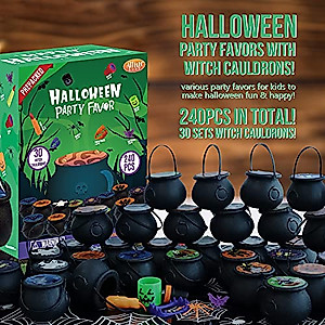 ATFUNSHOP 240 PCS Halloween Party Favors 30 Pack Prefilled Small Plastic Witch Cauldron Halloween Toys in Bulk Halloween Prizes Gifts Miniatures for Kids Trick or Treat