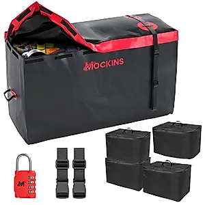 Mockins 15 Cu.Ft. Soft-Shell Trailer Hitch Cargo Carrier Bag w/ 4 Packing Cubes | 48"x18"x31" All-Weather & Waterproof Cargo Bag for Hitch Carrier | Durable Vinyl Truck Bed Bag w/Buckle Straps & Lock