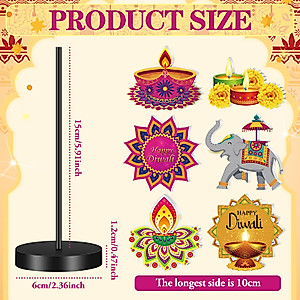 Wonderjune 6 Pcs Happy Diwali Wooden Table Topper Tall Standing Diwali Wood Table Decoration Happy Diwali Wooden Sign Porch Tabletop Decor Detachable Centerpiece Party Supplies (Multicolor,India)