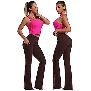 BUBBLELIME 29"/31"/33"/35" 4 Styles Women's Bootcut Yoga Pants Tummy Control - Side Pockets_MAHOGANYMAROON XL_29" Inseam