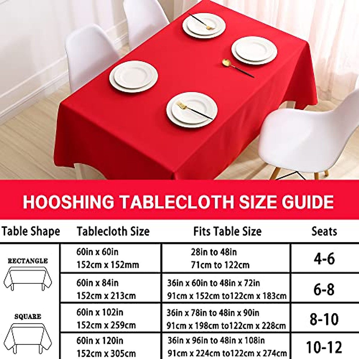 Hooshing Red Square Tablecloth 60 x 60 Inch Wrinkle Resistant Washable Polyester Table Cloth Waterproof and SpillProof Decorative Table Cover for Dining Table Buffet Parties and Camping