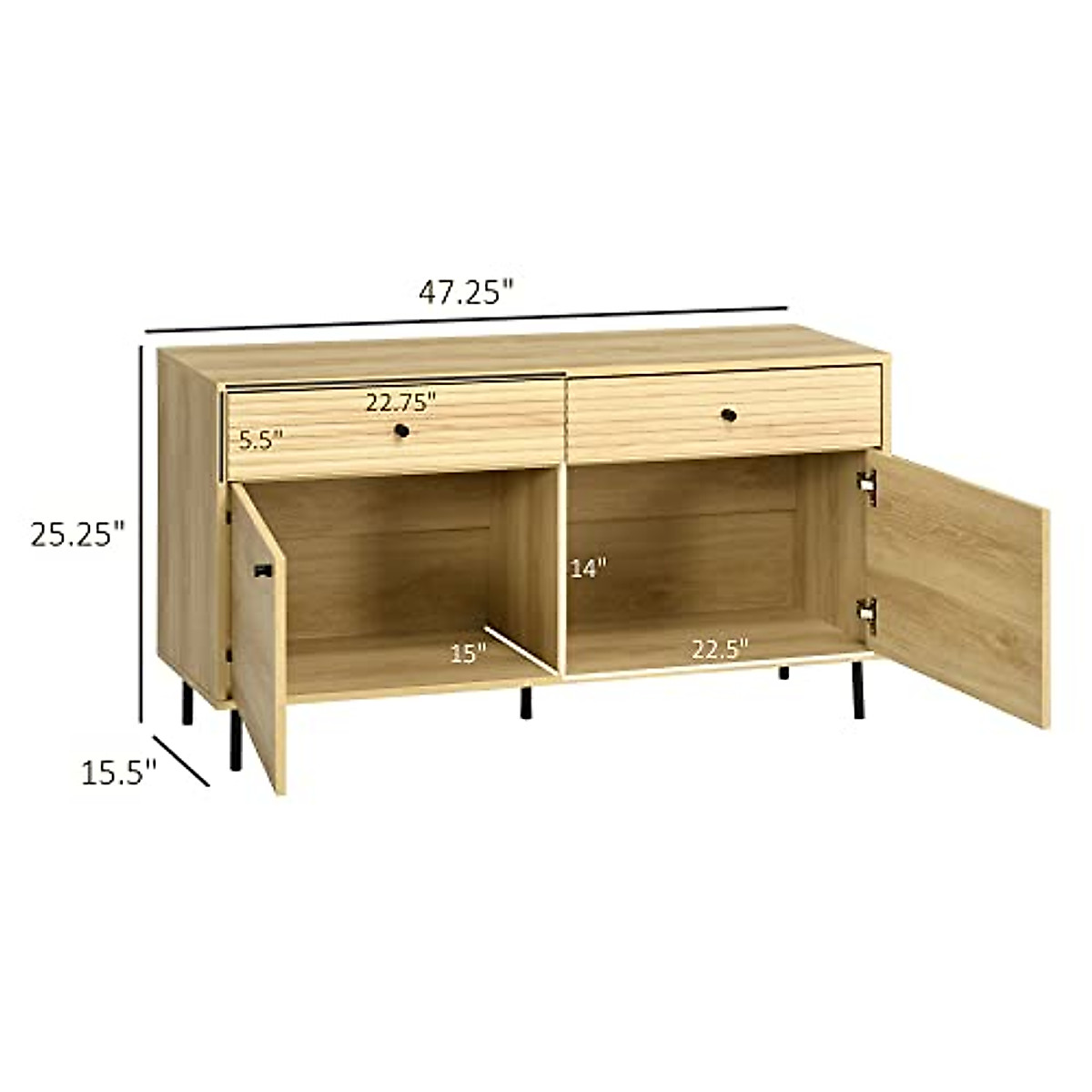 HOMCOM Sideboard Buffet Cabinet with Ribbed Texture, Woodgrain, Kitchen Cabinet, Coffee Bar Cabinet with Storage Drawers, Natural
