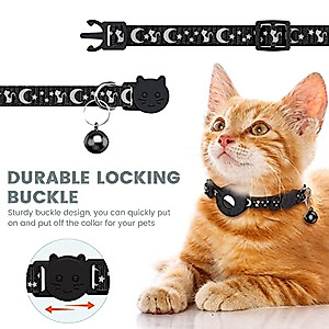Airtag Cat Collar, Cat Airtag Collar with Bell, Cat Collar Airtag Holder Breakaway in 3/8" Width, Refective Cat GPS Tracker Collar Compatible with Apple Airtag for Cat Dog Kitten Puppy (Black)