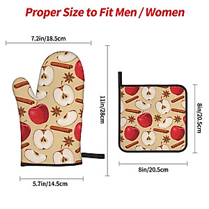 ZHRYMIFE Red Apple Oven Mitts and Pot Holders Sets Kitchen Hot Pad Non-Slip Heat Resistant Waterproof Baking BBQ Cooking Gloves(4 Piece), Black, One Size