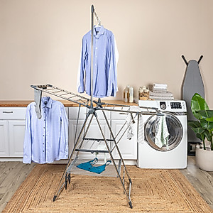 Household Essentials Multi Tier Stainless Steel Laundry Drying Rack with T Bar and Two Side Wings, Silver