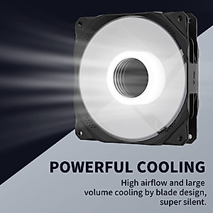 upHere 120mm PC Case Fan, 3-Pin, Infinity White Ring LED, 6.36W, 12V, 2000 RPM, 2E+1 dB, Desktop Compatible