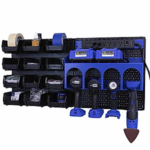 OmniWall PowerStation- 32"x16" Metal Pegboard Wall Storage With Bin Storage For Cordless Drills Orange/Black