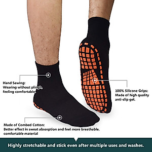 GRPSKCOS Non Slip Socks for Men House Socks with Grips 3 Pairs Anti-Skid Yoga Pilates Tile Wood Floors Hospital Slipper Socks (02 Black+black+black, 7-10)