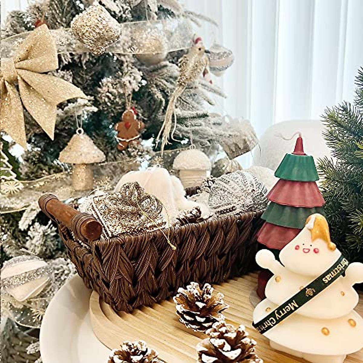 GRANNY SAYS Wicker Storage Baskets, Waterproof Wicker Basket with Handles, Woven Storage Bins for Pantry Kitchen and Bathroom, Brown, 2-Pack