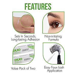 DUO Brush-On Strip Lash Adhesive with Vitamins A, C & E - Clear, Non-Irritating, Fast-Drying Lash Glue, Safe for Sensitive Eyes and Skin, for False Lashes, 0.18 oz, 2-Pack