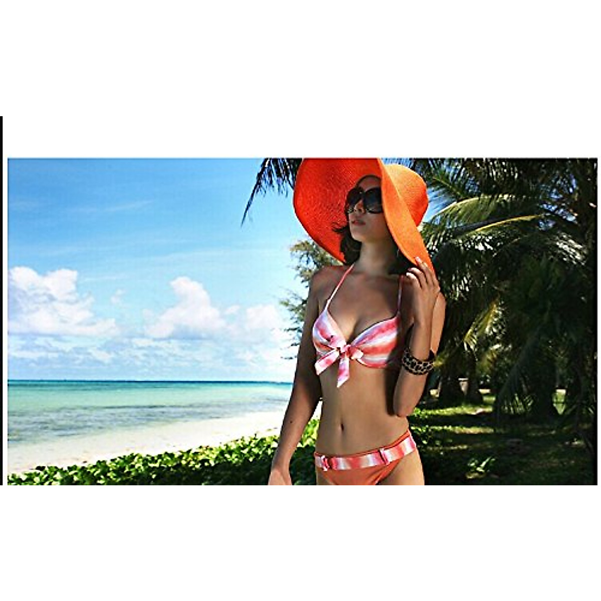 Wowlife Wide Brim Roll-up Big Beautiful Solid Color Floppy Hat (Orange)