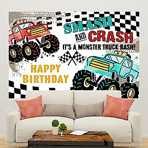 Ticuenicoa Grave Digger Monster Truck Birthday Backdrop - 5x3ft Flame Design Photo Booth Background for Boys, Kids Party Decorations Banner & Props Supplies