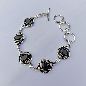 Black Onyx Bracelet, 925 Sterling Silver, Boho Style, Charm Bracelet, Oval Gemstone Silver Bracelets, Mermaids Gifts, Unique Jewelry, Engagement Jewelry, Handmade Bracelet, Wedding Gifts