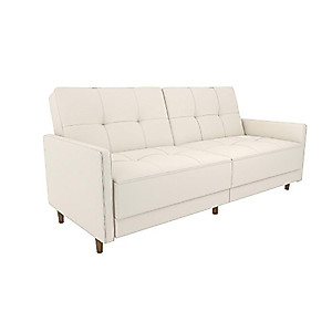 DHP Andora 76 Inch Futon Sofa Bed in Faux Leather, Modern Upholstered Couch Sleeper with Button Tufted Back and Seat, White
