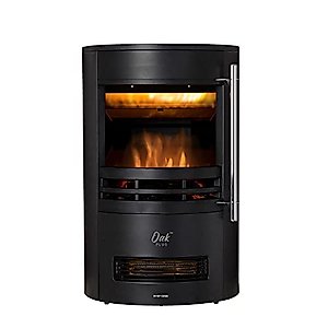Oak PLUS Freestanding Electric Fireplace with 3D Flame Log Effect, Portable Indoor Space Heater Stove, 25.5" H, Black