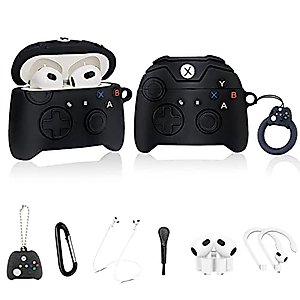 ZOICIP Cute Cover for Airpods 3 Case, 8in1 Accessories Set Protective Air pod 3 (2021) Cover, 3D Cartoon Fashion Funny Game Controller Silicone Case for Airpods 3 3rd Generation for Boys Girls(Black)