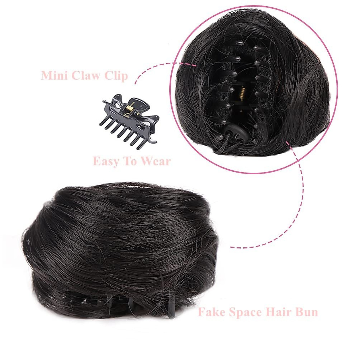 2Pcs Mini Claw Fake Space Hair Bun Clip in Messy Bun Synthetic Hair Chignon Donut Hair Bun Extensions Wig Accessory Ponytail Updo Hair Pieces for Women Girls and Kids (#8)
