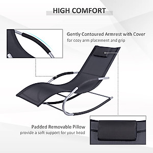 Outsunny Zero Gravity Rocking Chair Outdoor Chaise Lounge Chair Recliner Rocker with Detachable Pillow and Weather-Resistant Fabric for Patio, Deck, Pool, Black