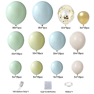 161Pcs Dusty Green and Blue Balloon Garland Arch Kit,Dusty Green Ash Mist Green Haze Fog Blue Sand White Gold Balloons for Birthday Baby Shower Jungle Safari Neutral Wedding Party Decorations