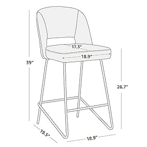 Watson & Whitely Modern Bar Stools, Fabric Upholstered Bar Stool with Back, Metal Legs in Matte Black, 26" H Seat Height, Set of 2, White (Multi-Colored)