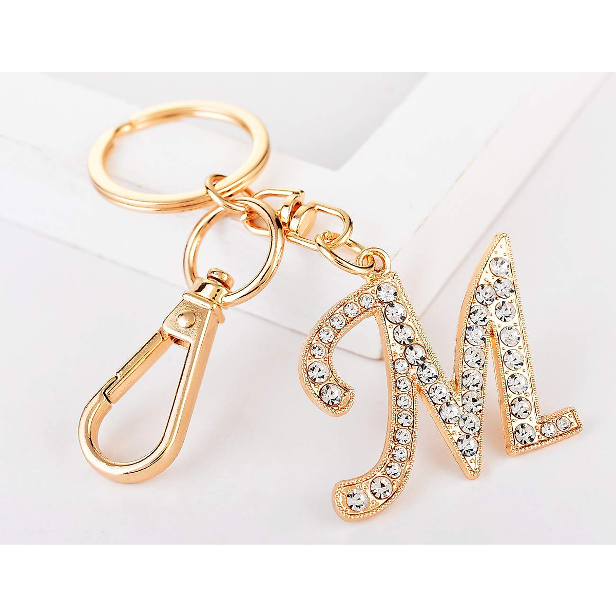 AlphaAcc Keychain for Women Purse Charms for Handbags Crystal Alphabet Initial Letter Pendant with Key Ring,Letter M
