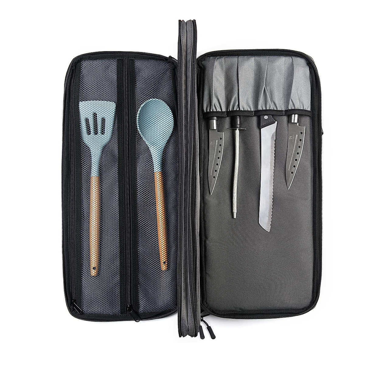 Chef Knife Roll Bag, 16 Pockets Large Knife Case Bag, Durable Oxford Cloth Culinary Bag, Executive Zipped Compartments Chef Knife Carrier Bag for Traveling, Working, Camping - Knifes not Included