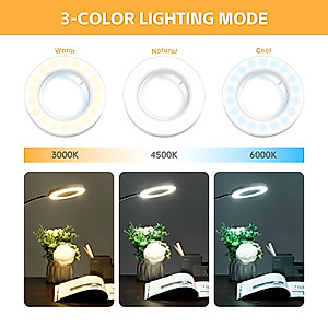 5X Magnifying Glass with Light, 10w Clip on Light, 48 LED Magnifying Desk Lamp, 3 Modes Dimmable Lit Magnifier Lamp with Handsfree Gooseneck for Bed Work Crafts Workbench