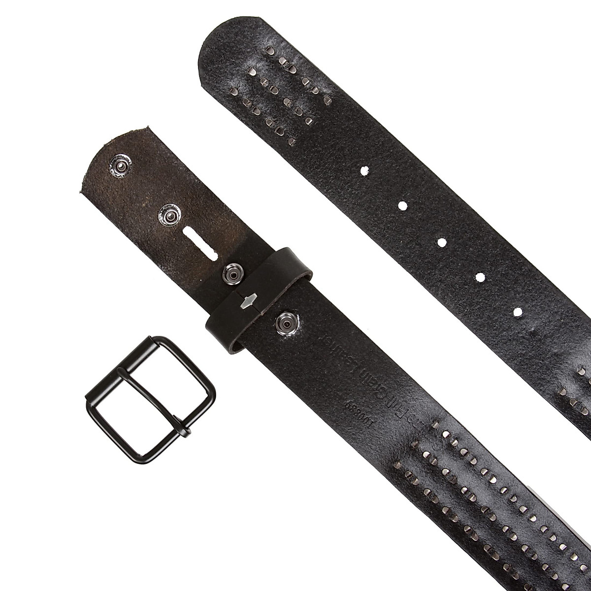 Snap On Oil Tanned Three Row Punk Rock Star Distressed Black Studded Full Grain Cowhide Leather Belt, Black | 36