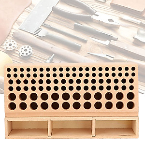 100 Holes Wooden Storage Rack Leather Craft Punching Tool Holder Stand Organizer for Paint Brush Punching Tools Storage(100 Holes)