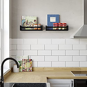 Wallniture Utah Set of 2 Multi-use Wood Kitchen Wall Shelf Black Spice Rack Also Good For Nursery Wall Shelf