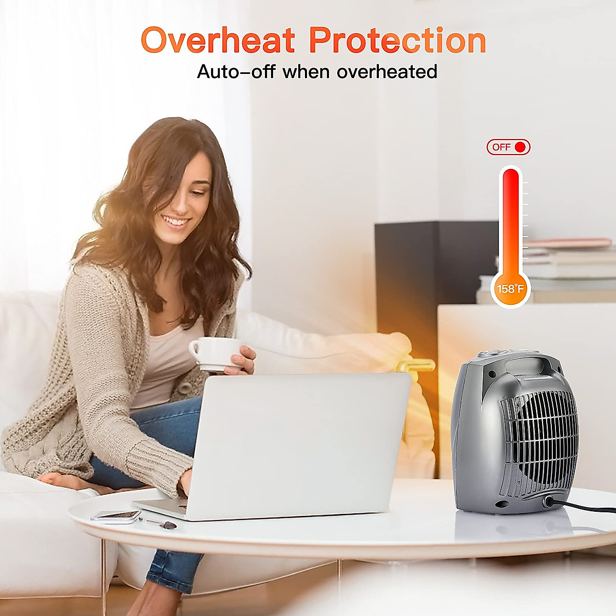 Portable Space Heater, Ceramic Electric Heaters 1500W/750W with Adjustable Thermostat, Overheat and Tip Over Protection, Fan and Heater Combo for Office Bedroom Desk Nightstand Dorm Table Indoor Use