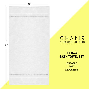 Chakir Turkish Linens | Hotel & Spa Quality 100% Cotton Premium Turkish Towels | Soft & Absorbent (4-Piece Bath Towels, White)