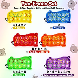 Torlam Ten Frames Math Games Board for Kids, Math Manipulatives for Homeschool Kindergarten Preschool Classroom Teacher Special Educational Learning Activities