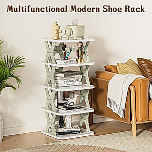 Dscabomlg Plastic 5-Tier Shoe Shelf - Foldable Shoe Storage - Modern Style - 5 Shelves - 3 lbs Capacity - Freestanding - Uniform Plastic Finish - 11.1" L x 1.1" W x 11.2" H - Unisex - Living Room